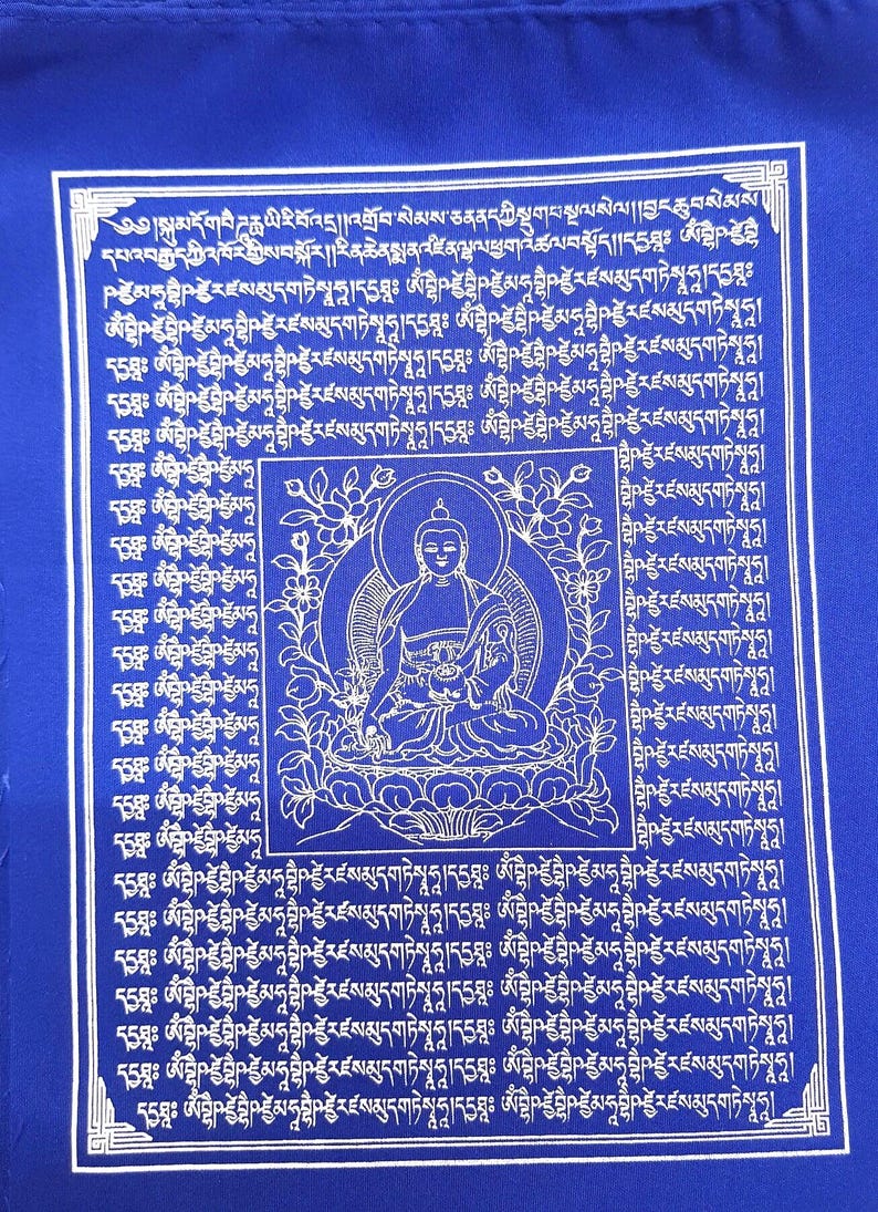Medicine Budhha All Blue Prayer Flag With Mantra - Etsy