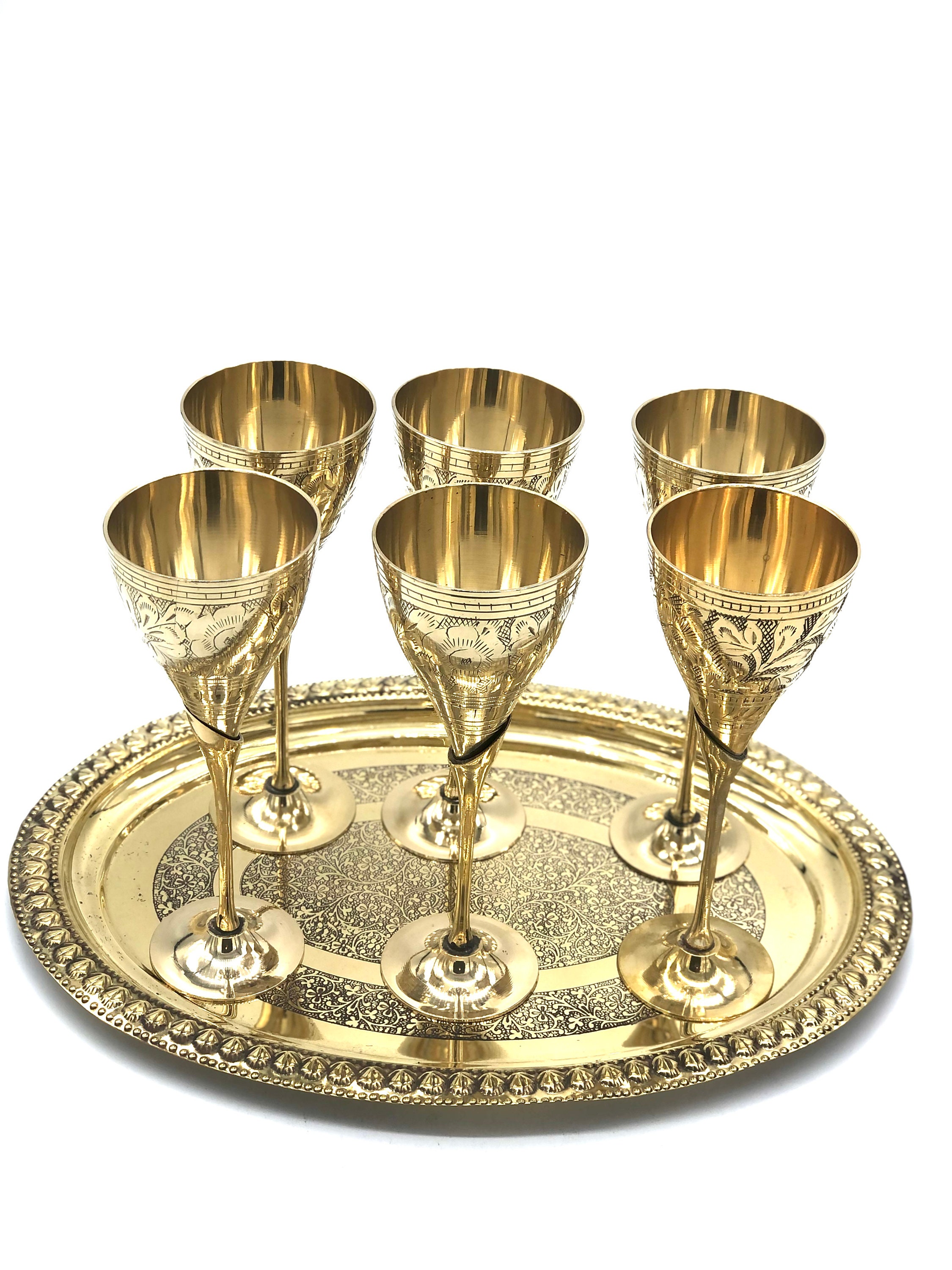 Brass Wine Cup Set (round Design) / Home Decor / Beautifully Crafted ...