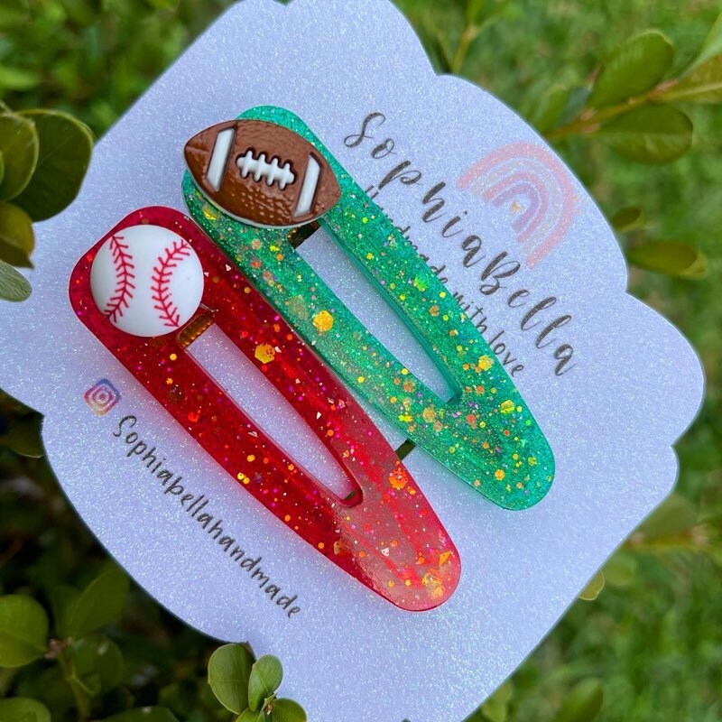 Sports Clips Football Baseball Hair Clips - Etsy