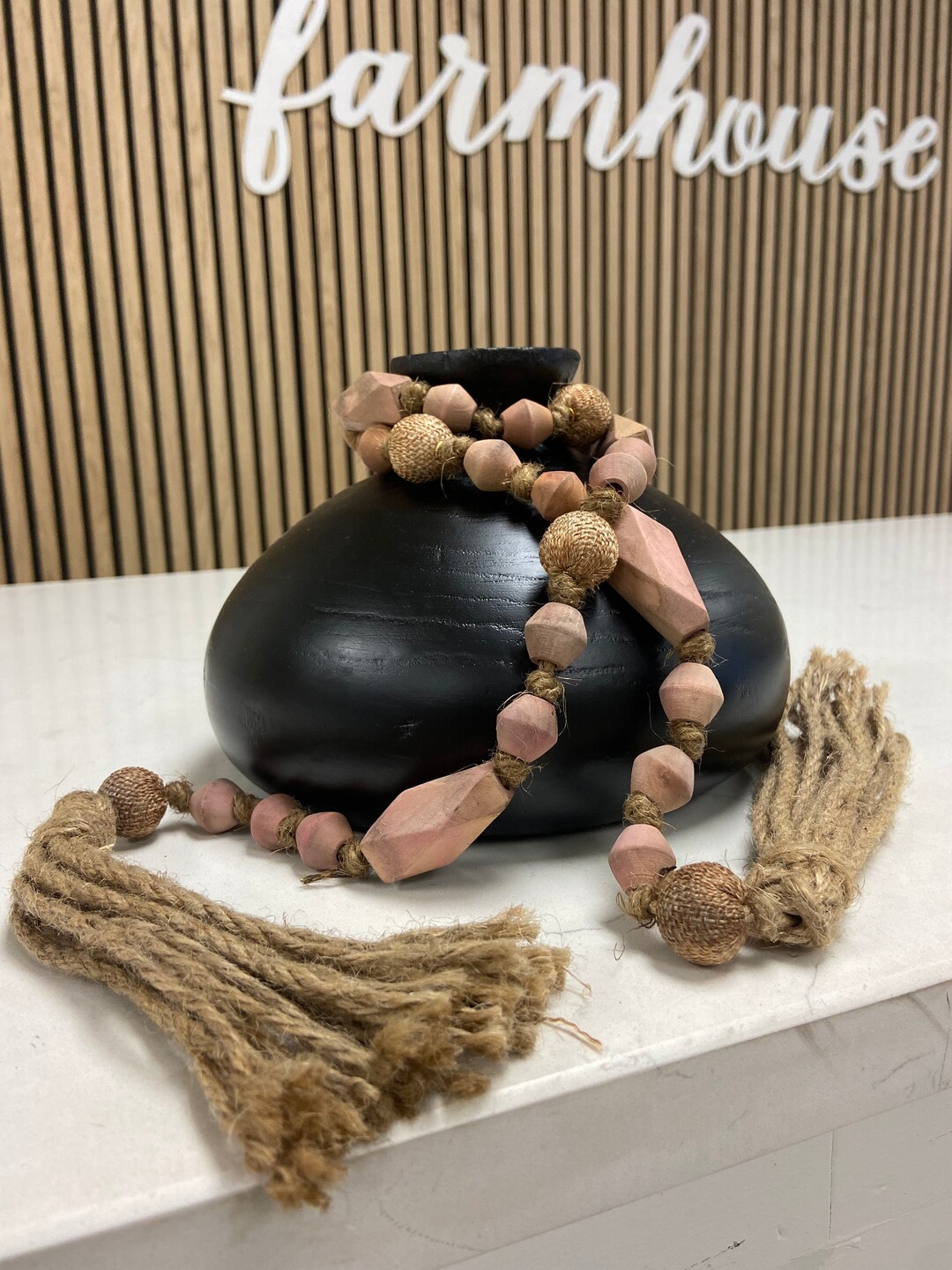 Farmhouse Boho Style Pink Decorative Wood & Jute Beaded - Etsy