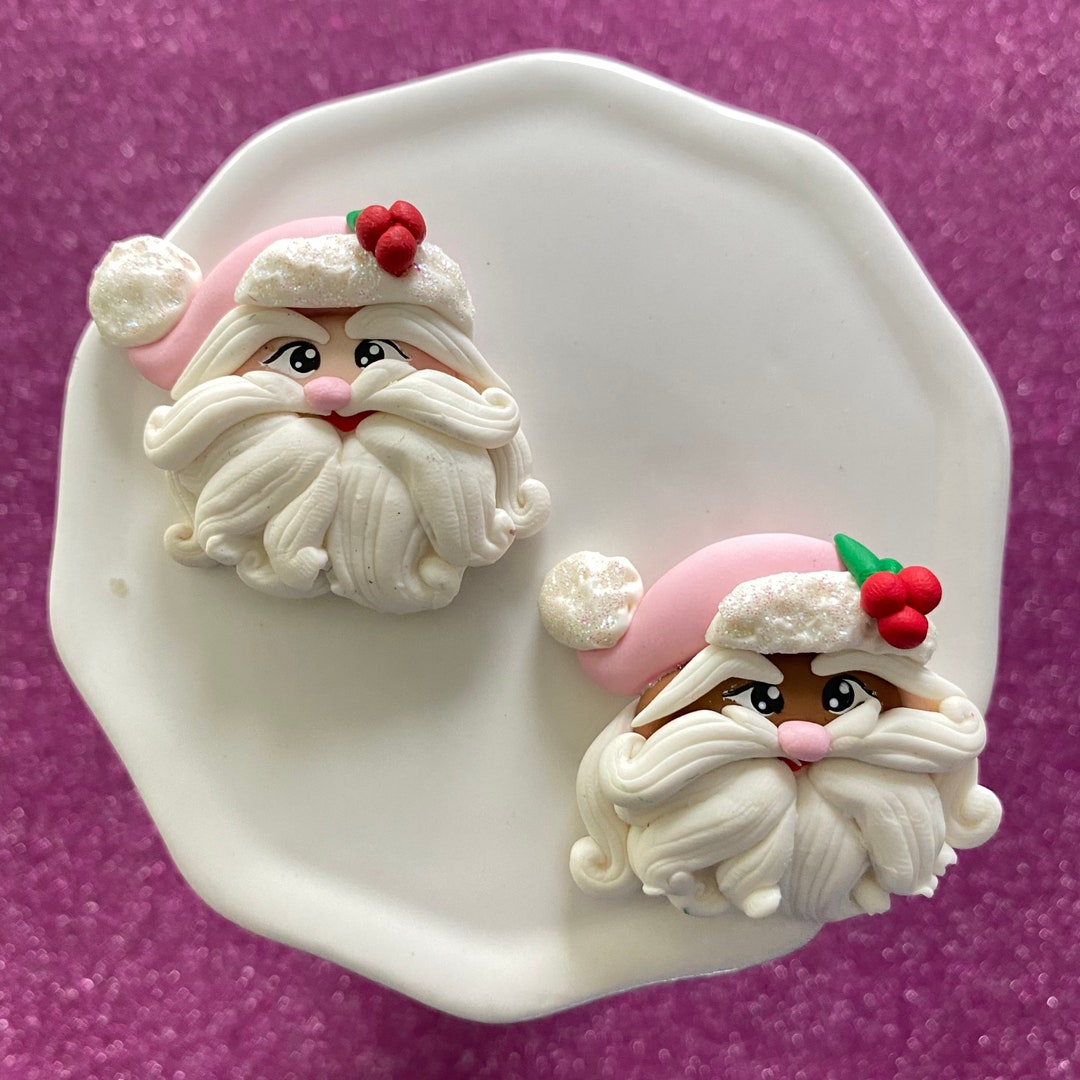 Christmas, PINK Santa, Light Skin, Bow Clay Center, Clay Charm, Clay ...