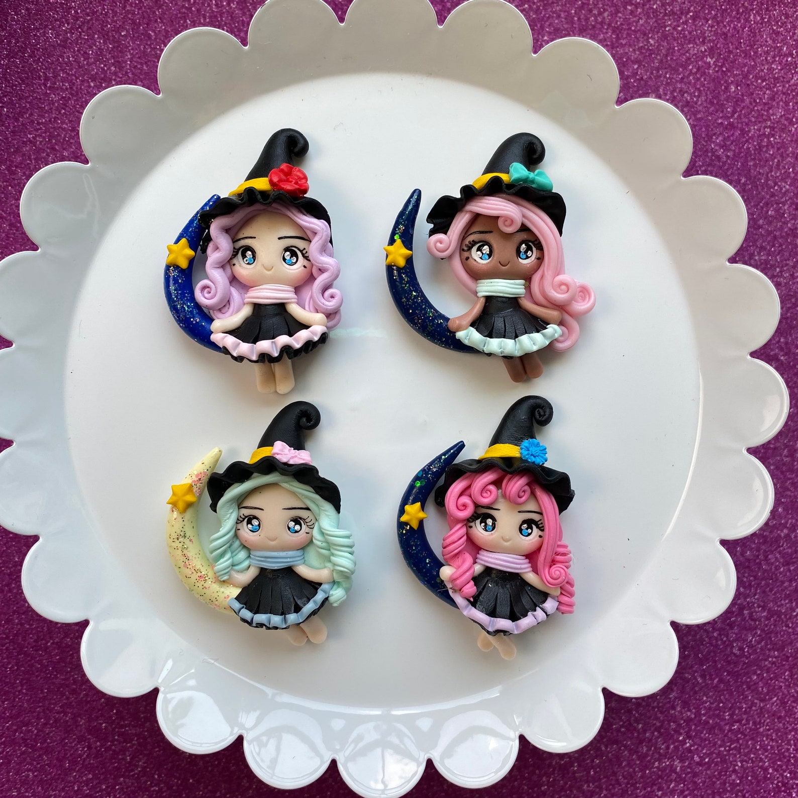 Moon Witch, Choose One, Button Eyed Girl, Bow Clay Center, Clay Bow ...