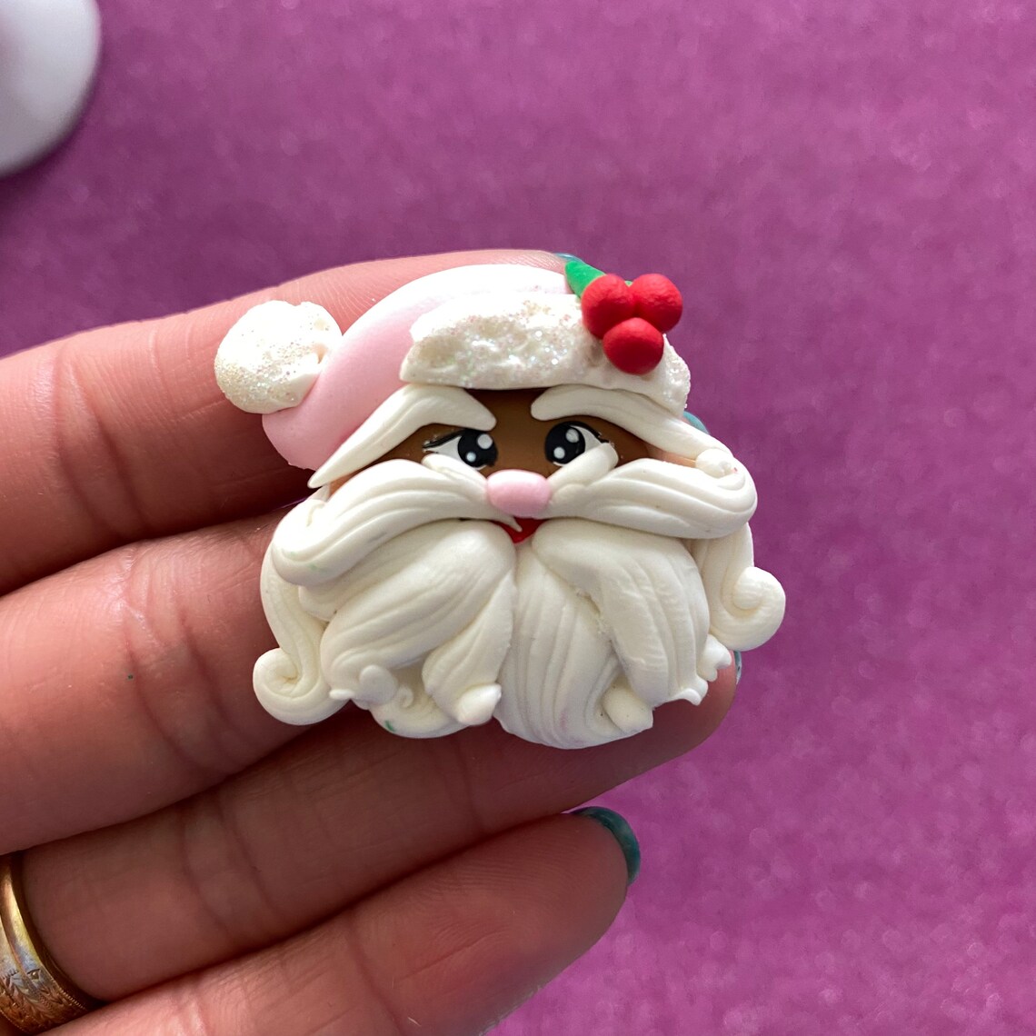 Christmas, PINK Santa, Light Skin, Bow Clay Center, Clay Charm, Clay ...