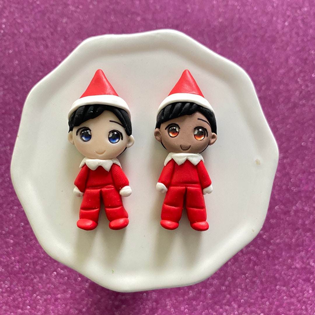 Christmas, Red Elf, Dark Skin, Bow Clay Center, Clay Charm, Clay Bow ...