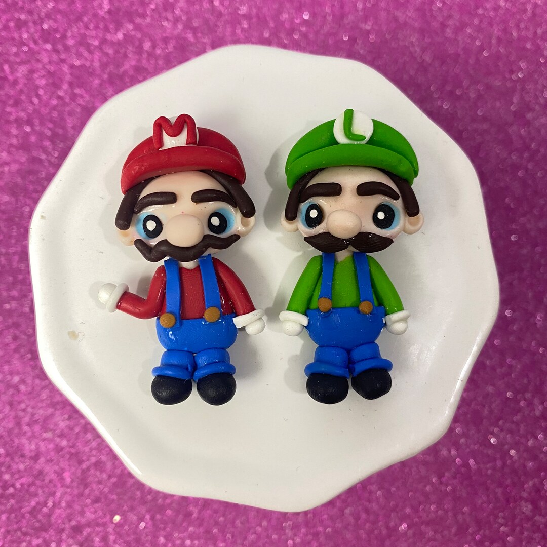 Video Game Bros, Mario, Luigi, Bow Clay Center, Clay Charm, Clay Bow ...