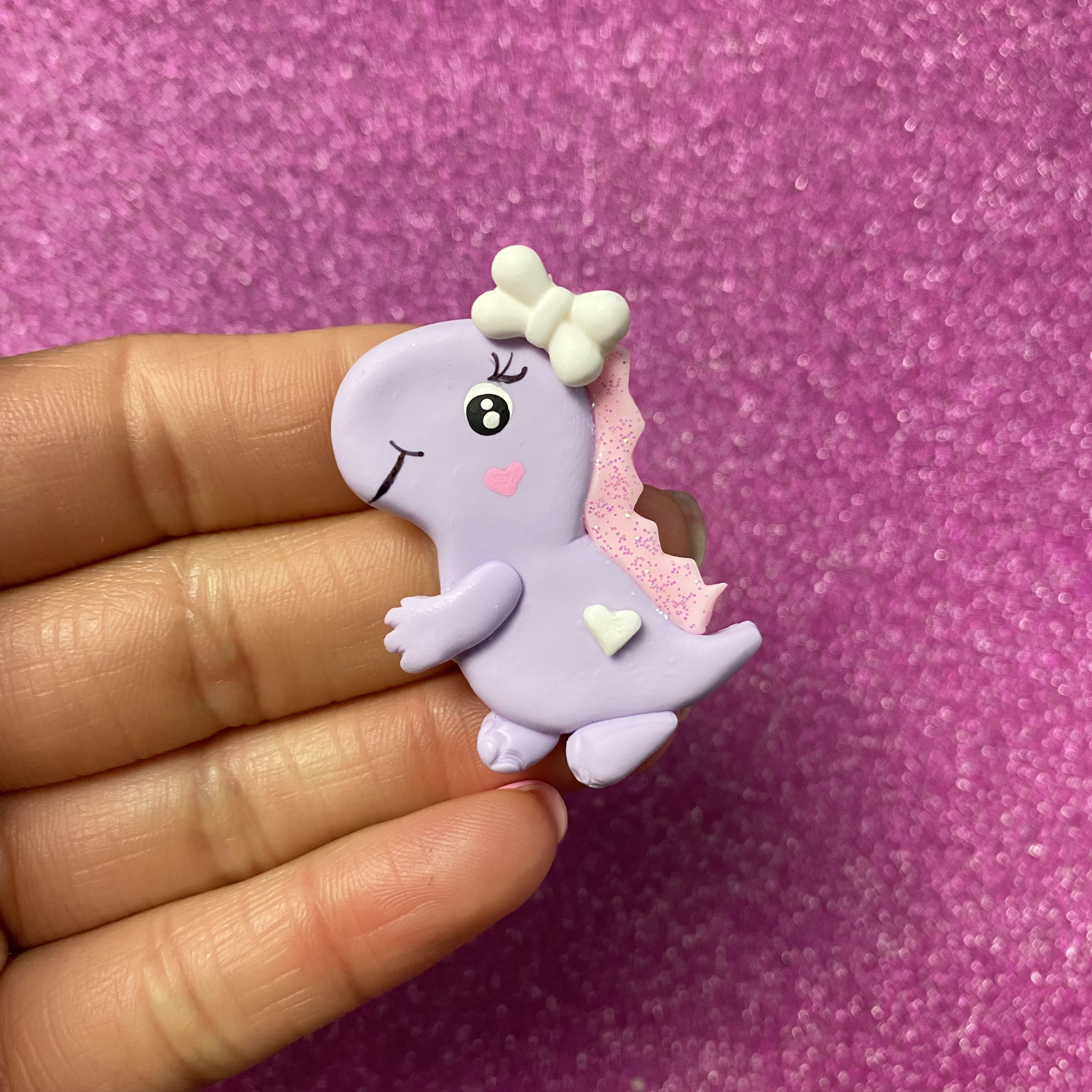 Dinosaur Clay bow center girl dino CHOOSE ONE pink dino polymer clay ...