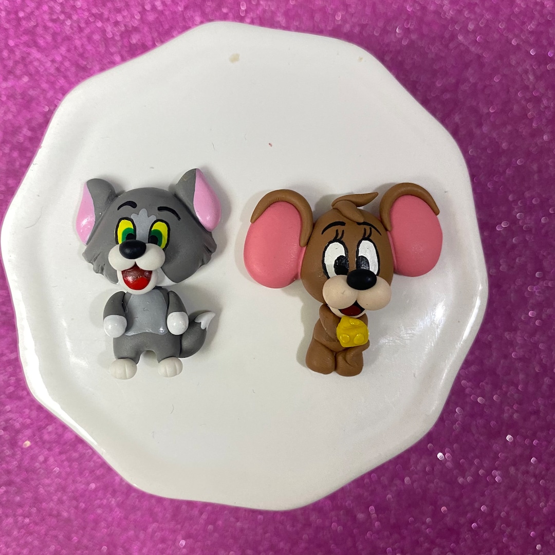 Cat and Mouse Cartoon, Bow Clay Center, Clay Charm, Clay Bow Center ...