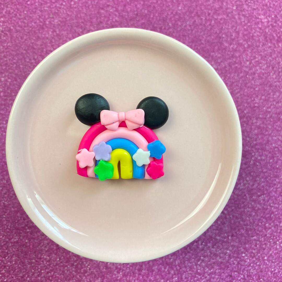 Rainbow, mouse head, minnie, Bow Clay center, clay charm, Clay bow ...