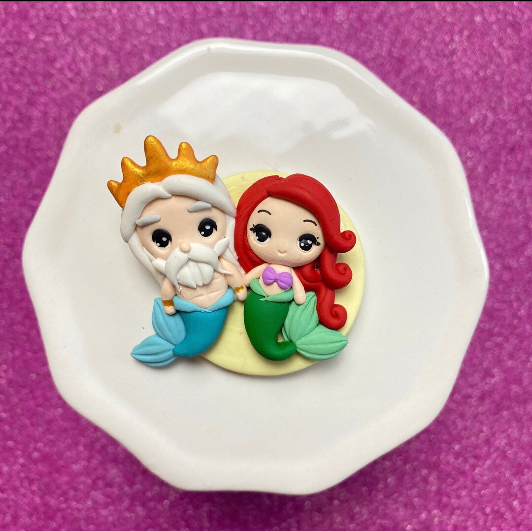 Ariel and Dad, TRITON, Mermaid, Bow Clay Center, Clay Charm, Clay Bow ...