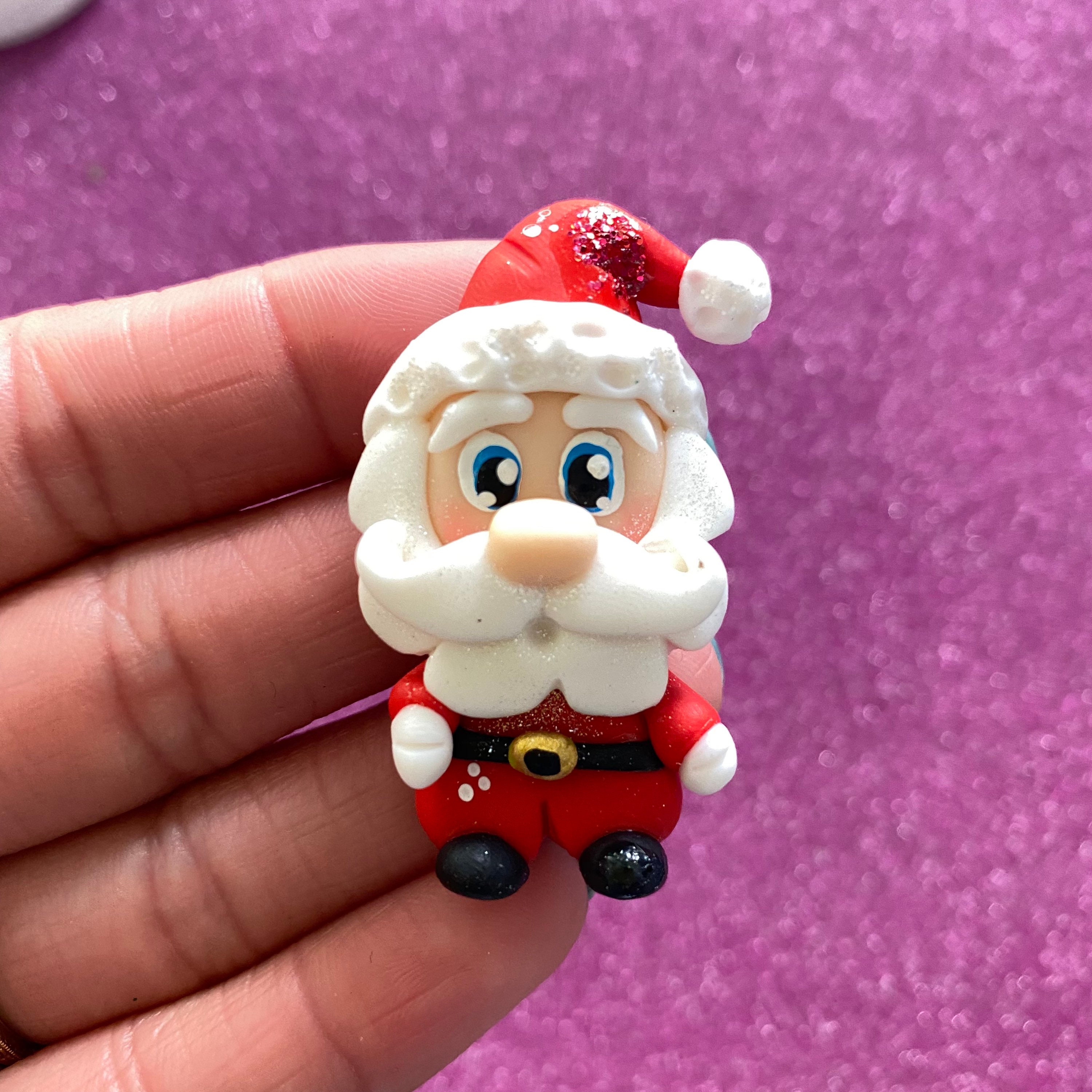 Christmas, Santa, Light Skin, Bow Clay Center, Clay Charm, Flat Back ...