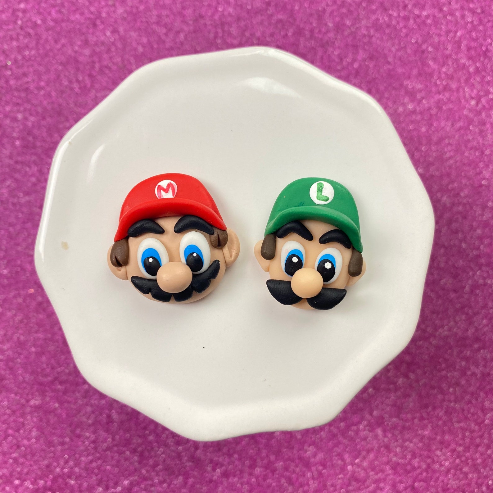 Video Game Bros Mario Luigi Bow Clay Center Clay Charm - Etsy