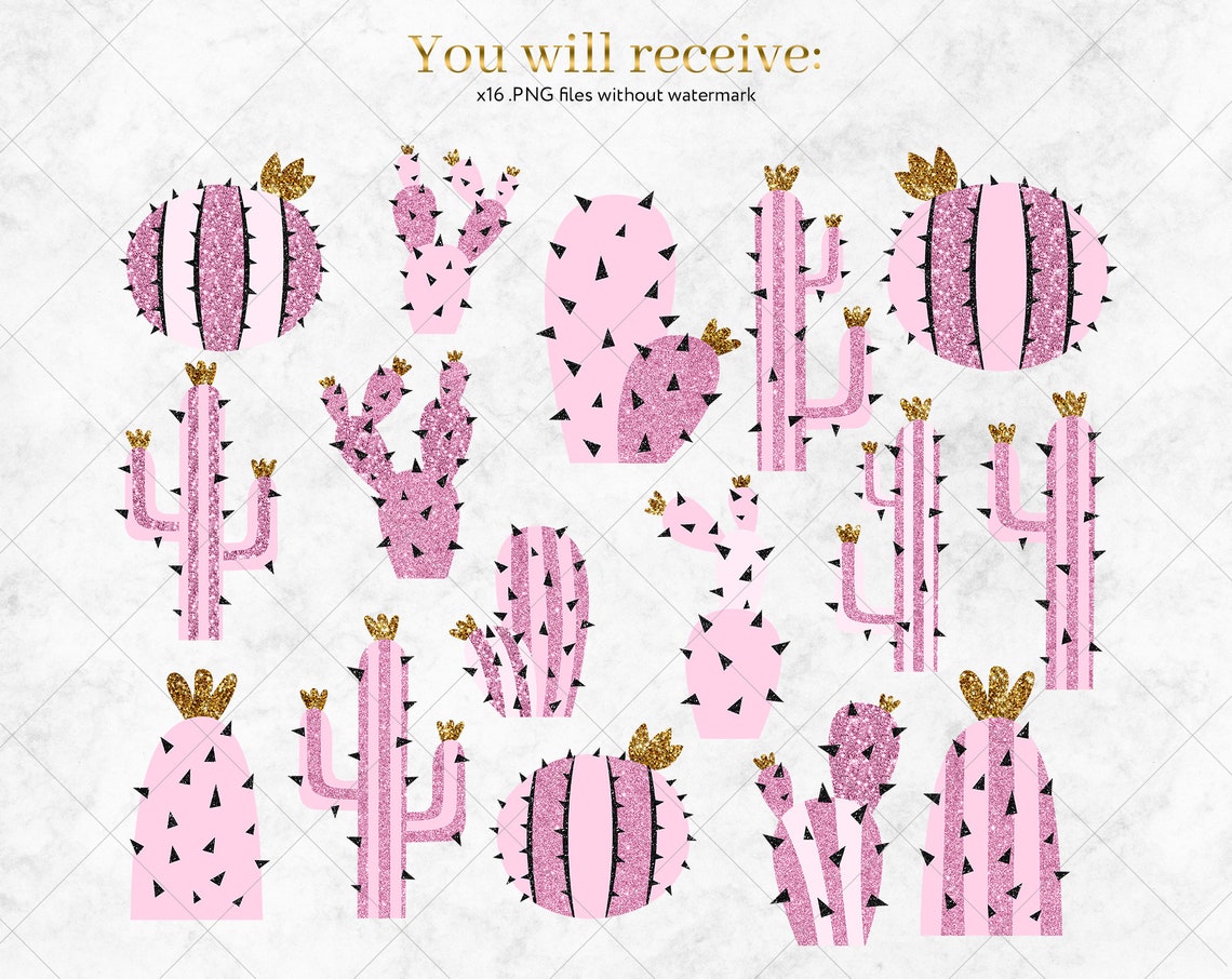 16 Pink Cactus Clipart Glitter Cacti Clip Art Cute Cacti | Etsy