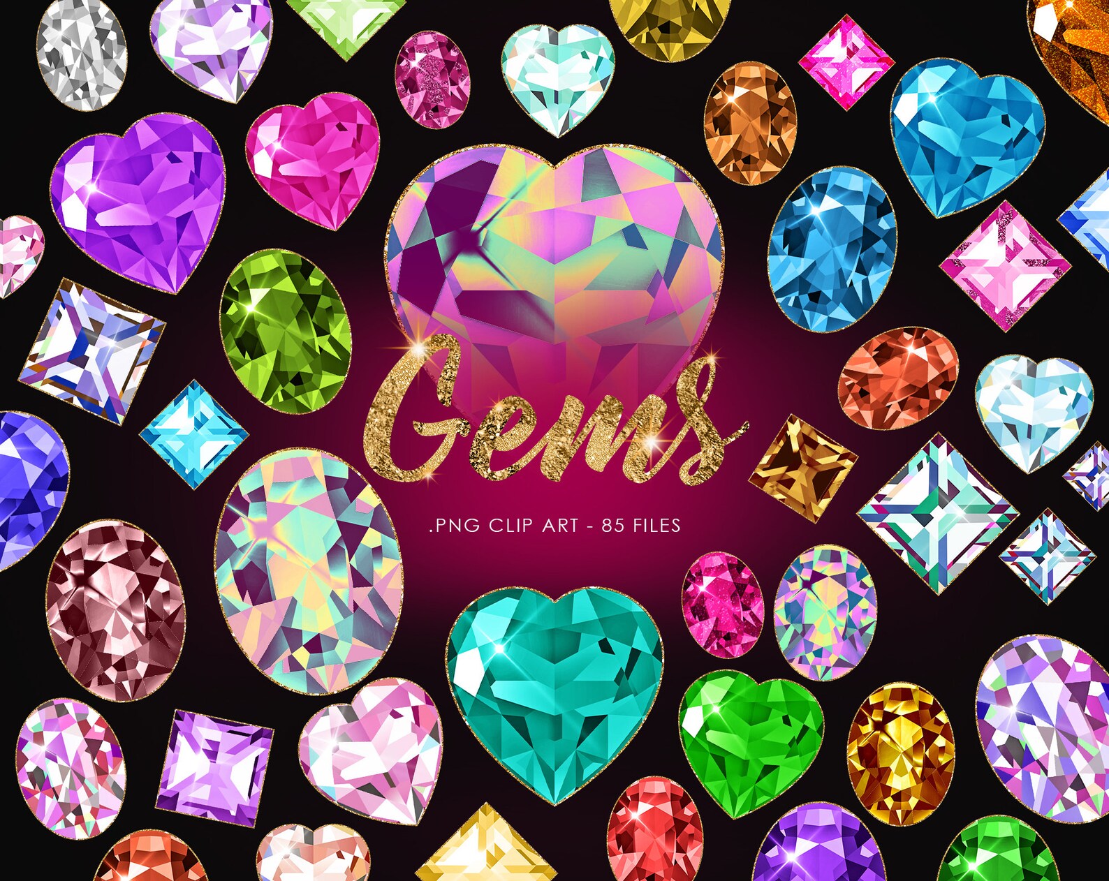 85 Gemstone Clipart Jewel Diamond Clip Art Glitter Gems | Etsy
