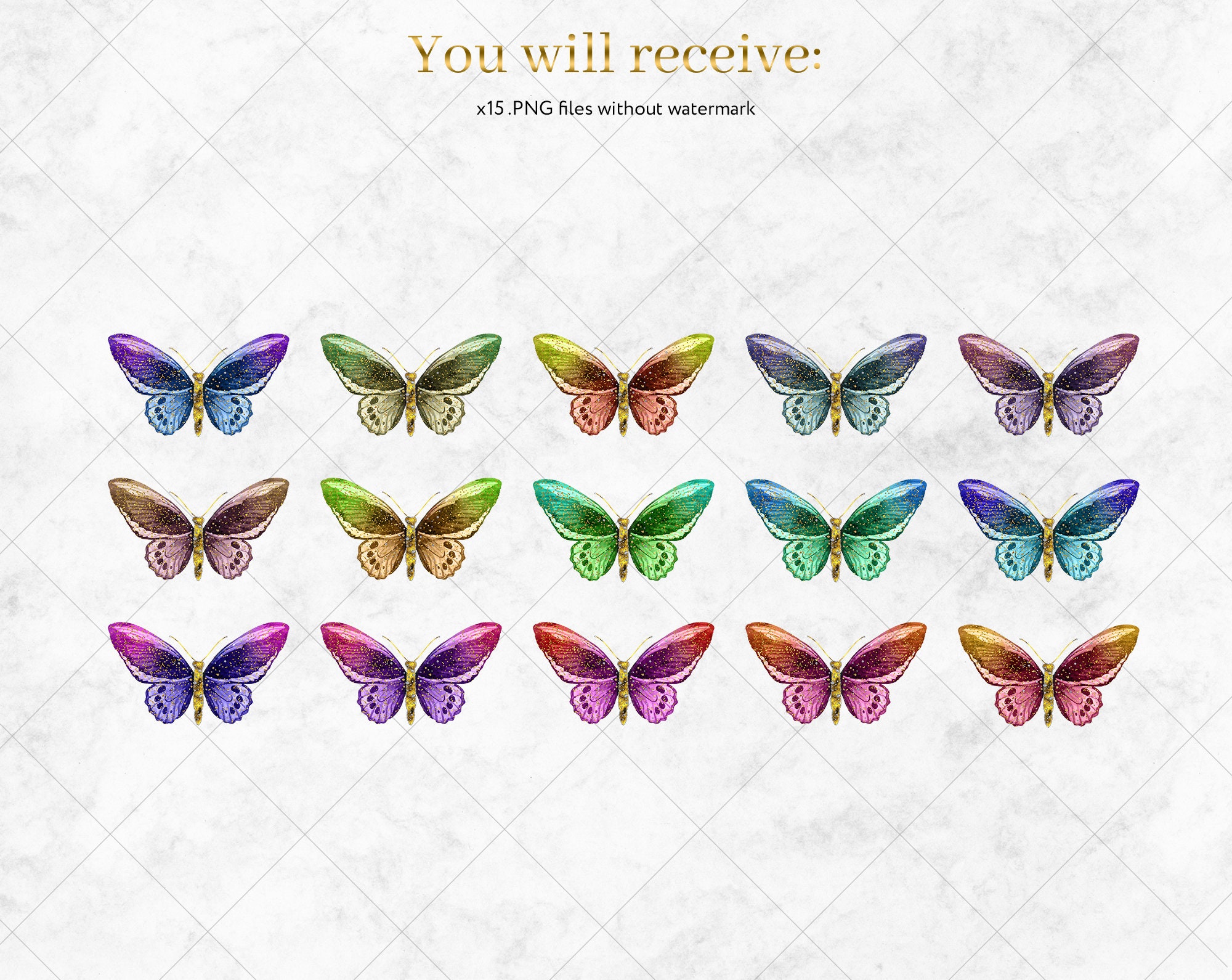 15 Butterflies Clipart Glitter Butterfly Clip Art Rainbow | Etsy