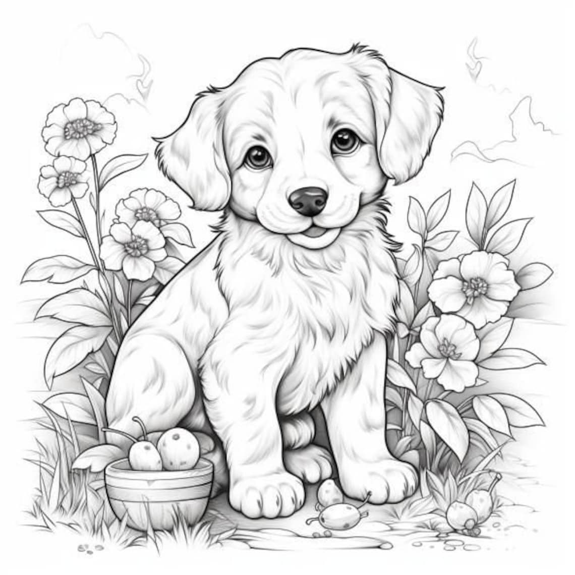 20 Puppy Love Dog Coloring Page Book, Adults + Kids- Instant Download ...