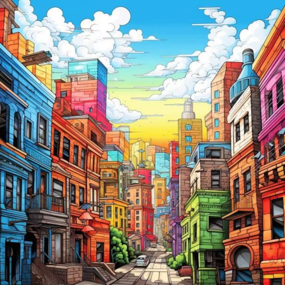 30 Cities, Houses, Squares - Coloring Pages for Adults: City Coloring ...