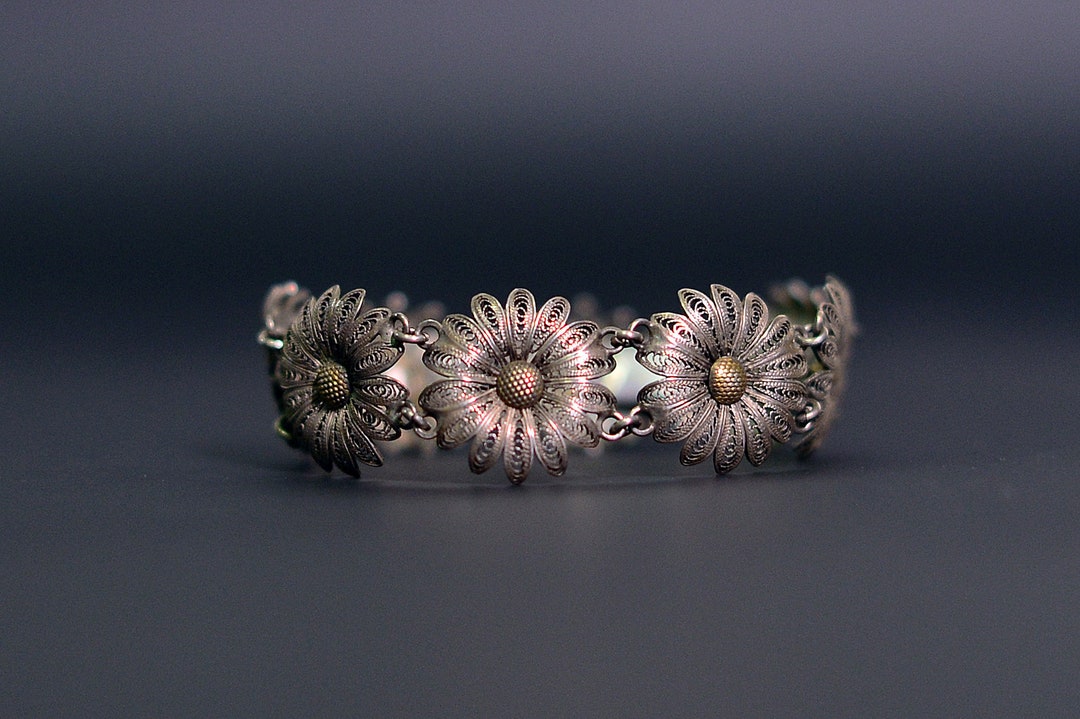 Handmade Silver Floral Bracelet - Etsy
