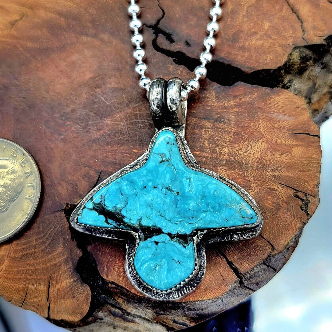 Sterling Silver Smoky Kingman Turquoise Bird Pendant With Sterling ...