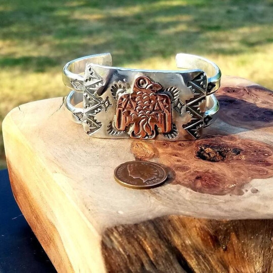 Thunderbird Fred Harvey Style Copper and Sterling Cuff - Etsy