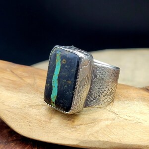 Handmade Blackjack Turquoise and Sterling Silver Ring. Size 10.5. Snake ...