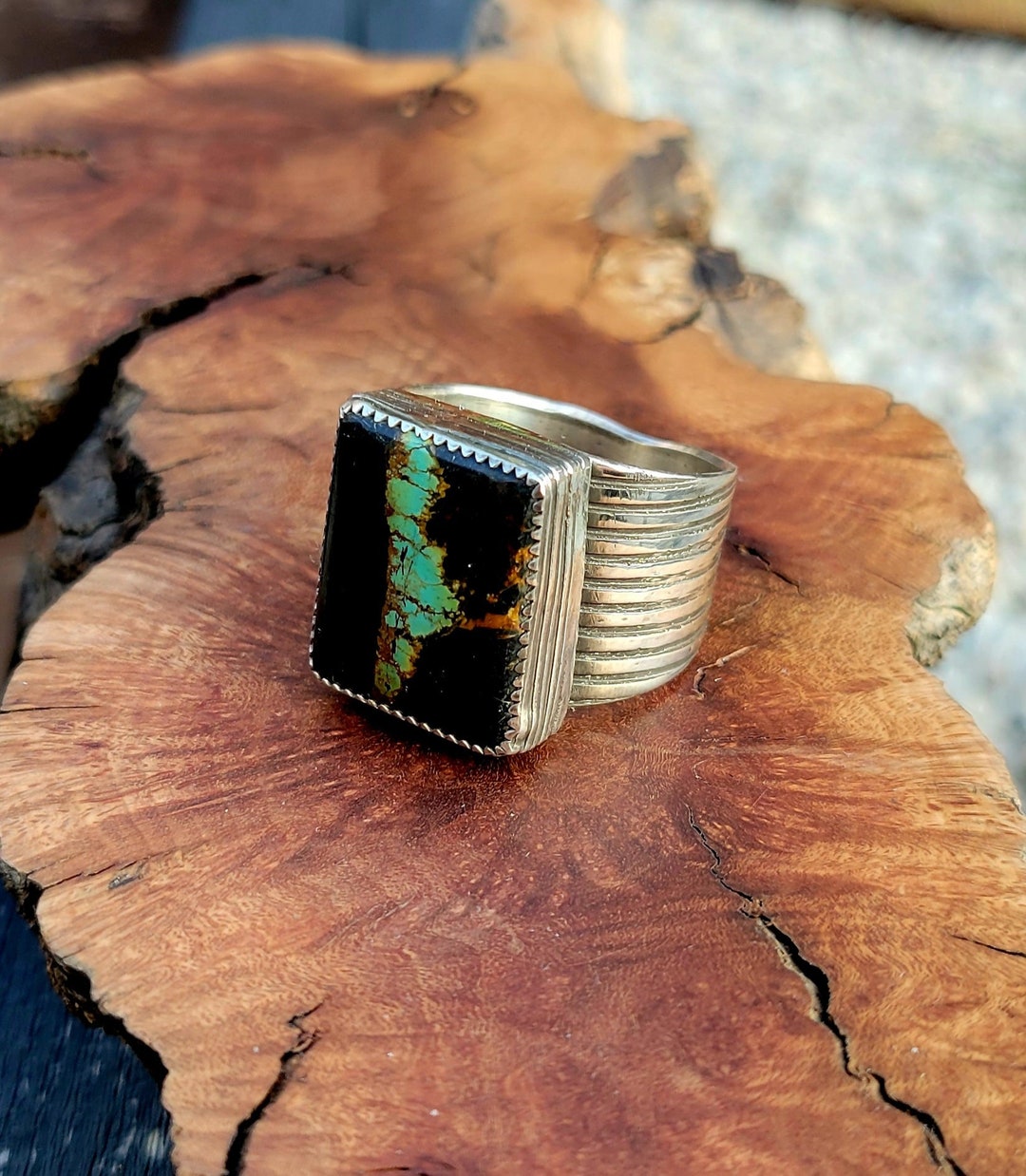 Handmade Ring, Blackjack and Sterling Silver. Size 14.5. - Etsy