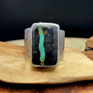 Handmade Blackjack Turquoise and Sterling Silver Ring. Size 10.5. Snake ...