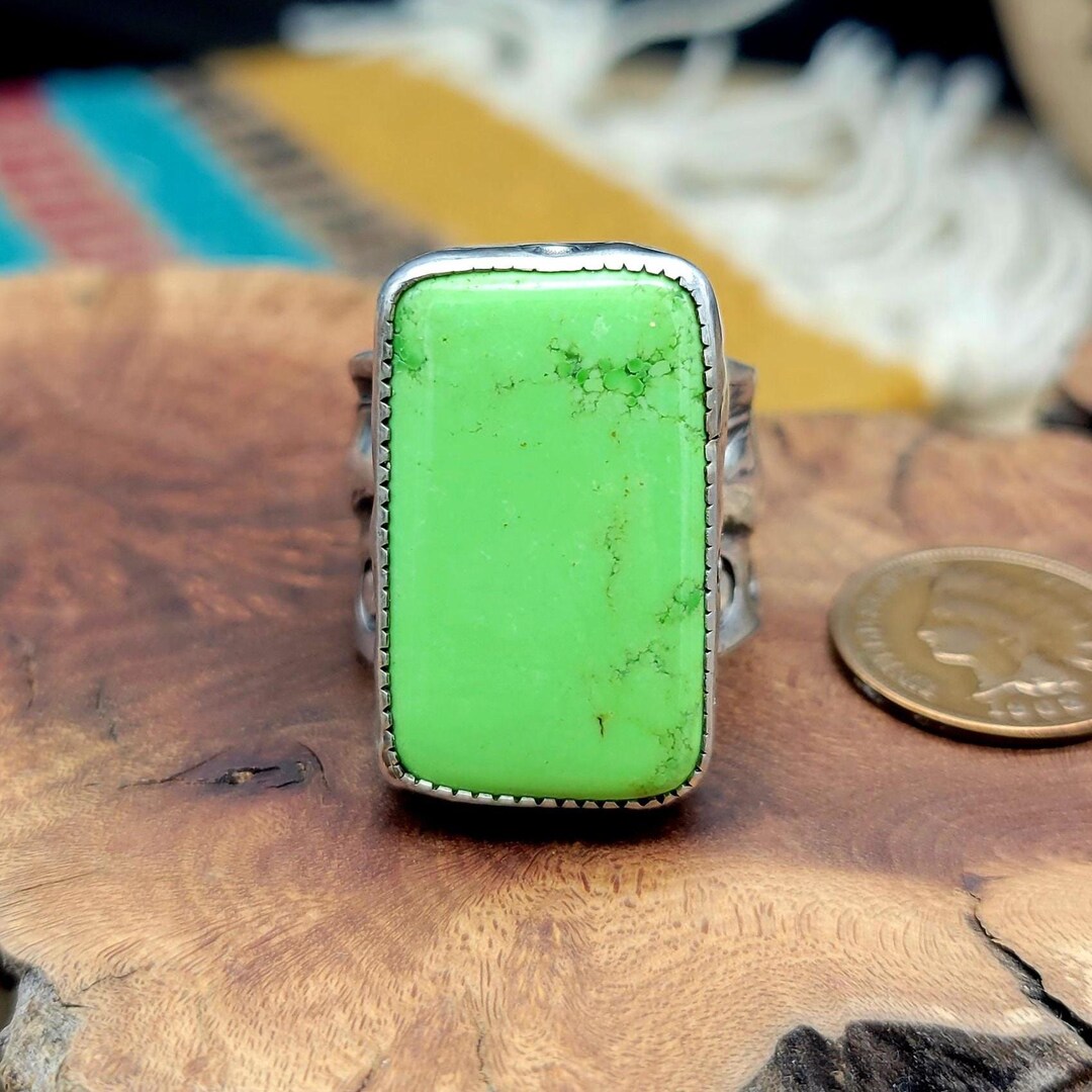 Handmade Australian Gaspeite and Sterling Silver Ring Size 10. - Etsy