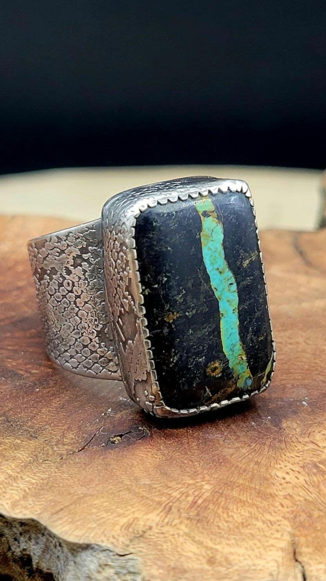 Handmade Blackjack Turquoise and Sterling Silver Ring. Size 11.5. Snake ...