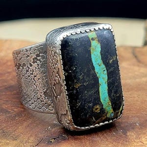 Handmade Blackjack Turquoise and Sterling Silver Ring. Size 10.5. Snake ...