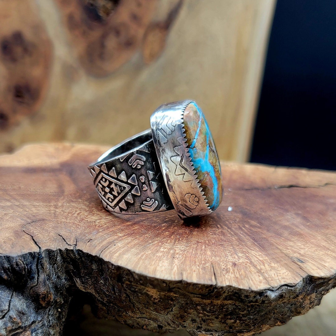 Handmade Royston Ribbon Turquoise and Sterling Silver Ring. Size 9. - Etsy