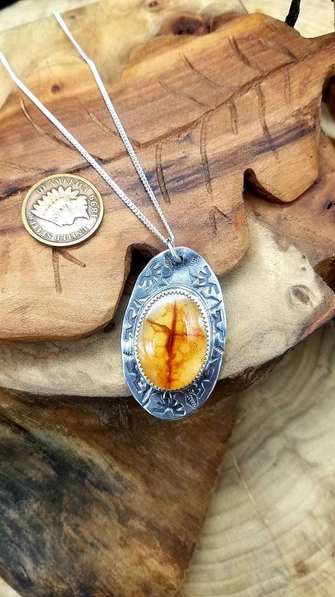 Colgante de plata de ley hecho a mano de ágata cruzada - Etsy España