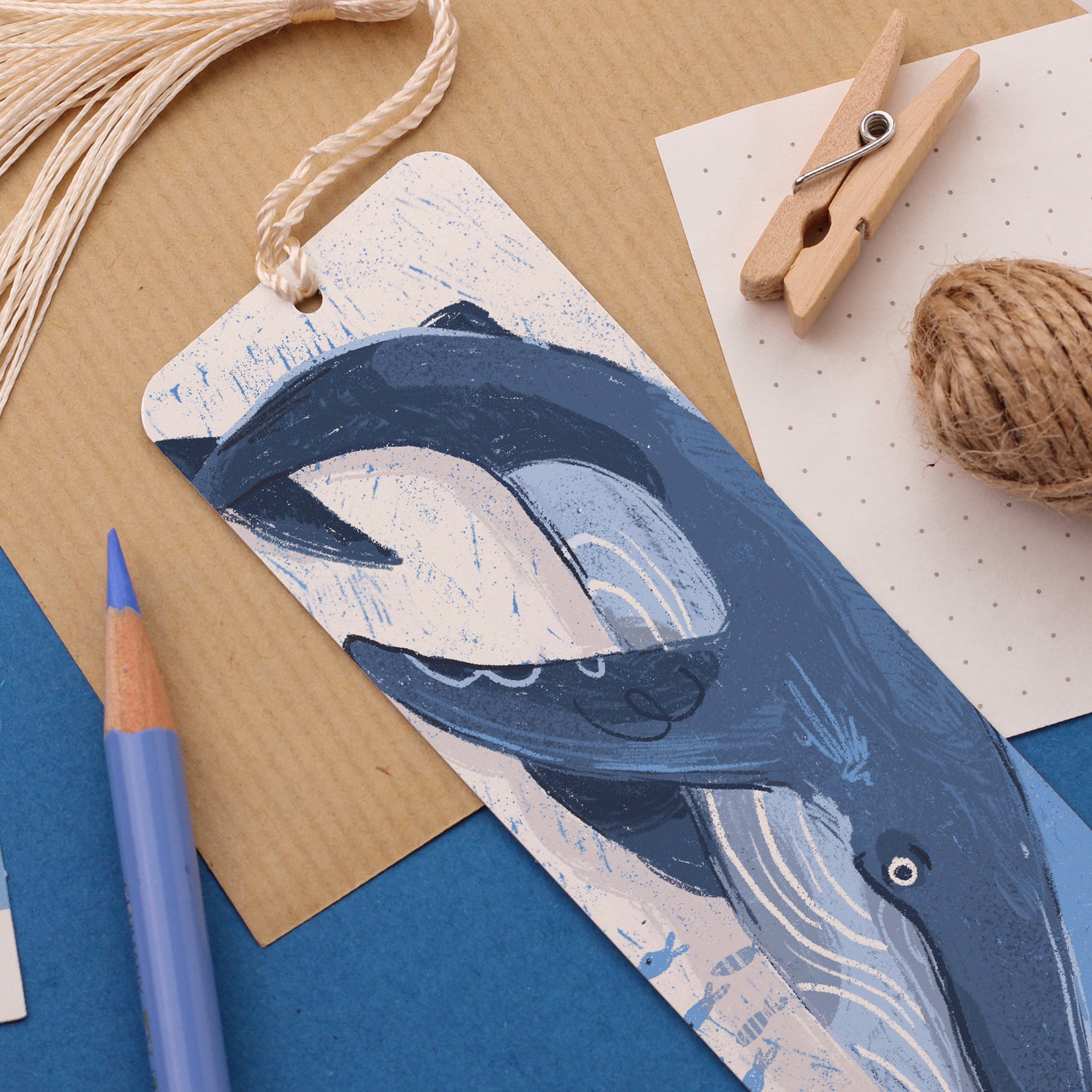 Blue Whale Illustrated Metal Bookmark - Aluminium Bookmark - Book ...