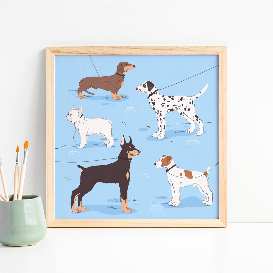 Dog Breeds Art Print - Chrisymas Gift - Pet Digital Print - Cute Dogs ...