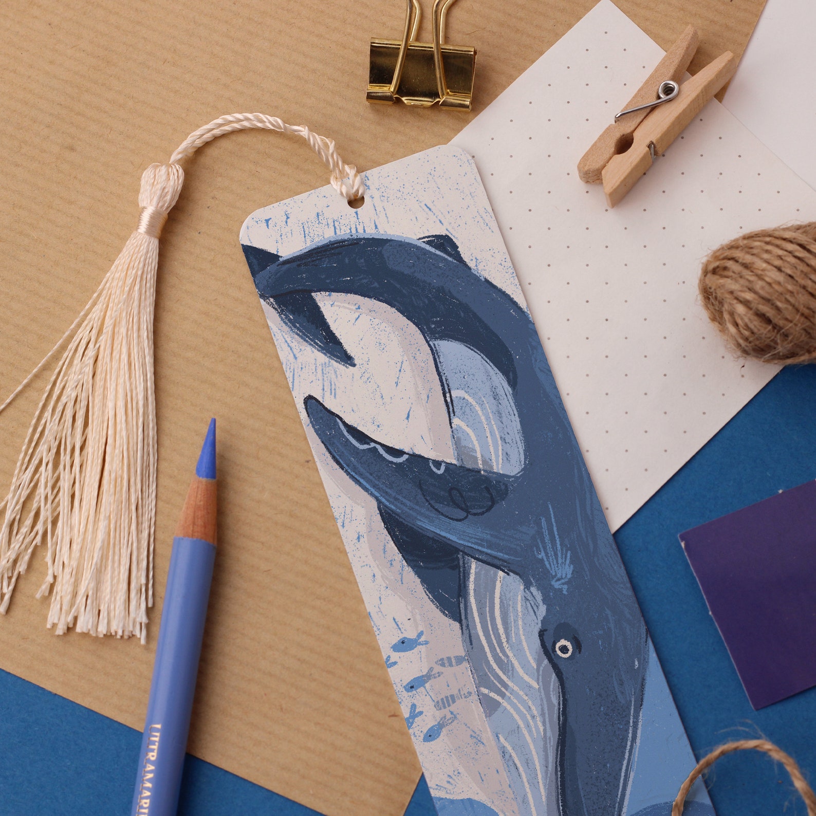 Blue Whale Illustrated Metal Bookmark - Aluminium Bookmark - Book ...