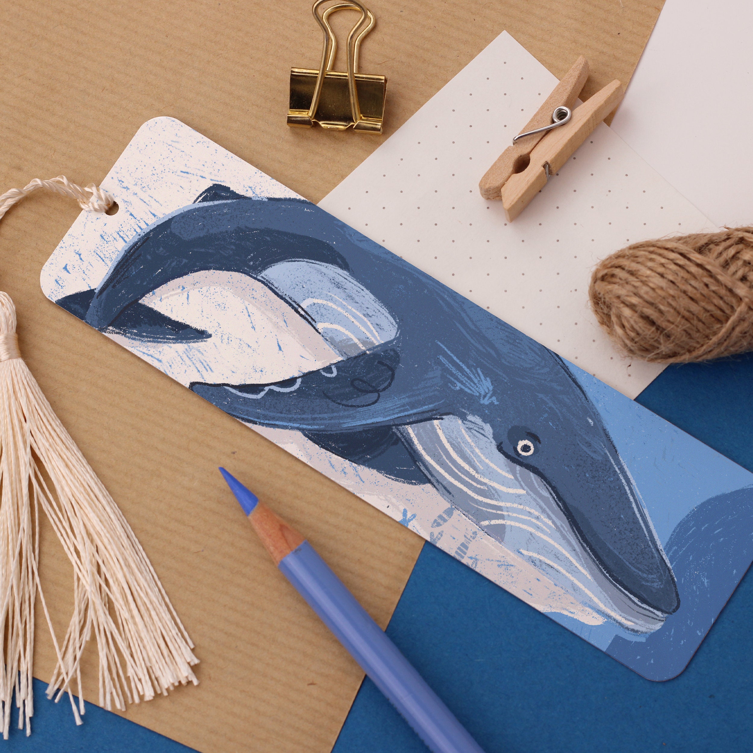 Blue Whale Illustrated Metal Bookmark - Aluminium Bookmark - Book ...
