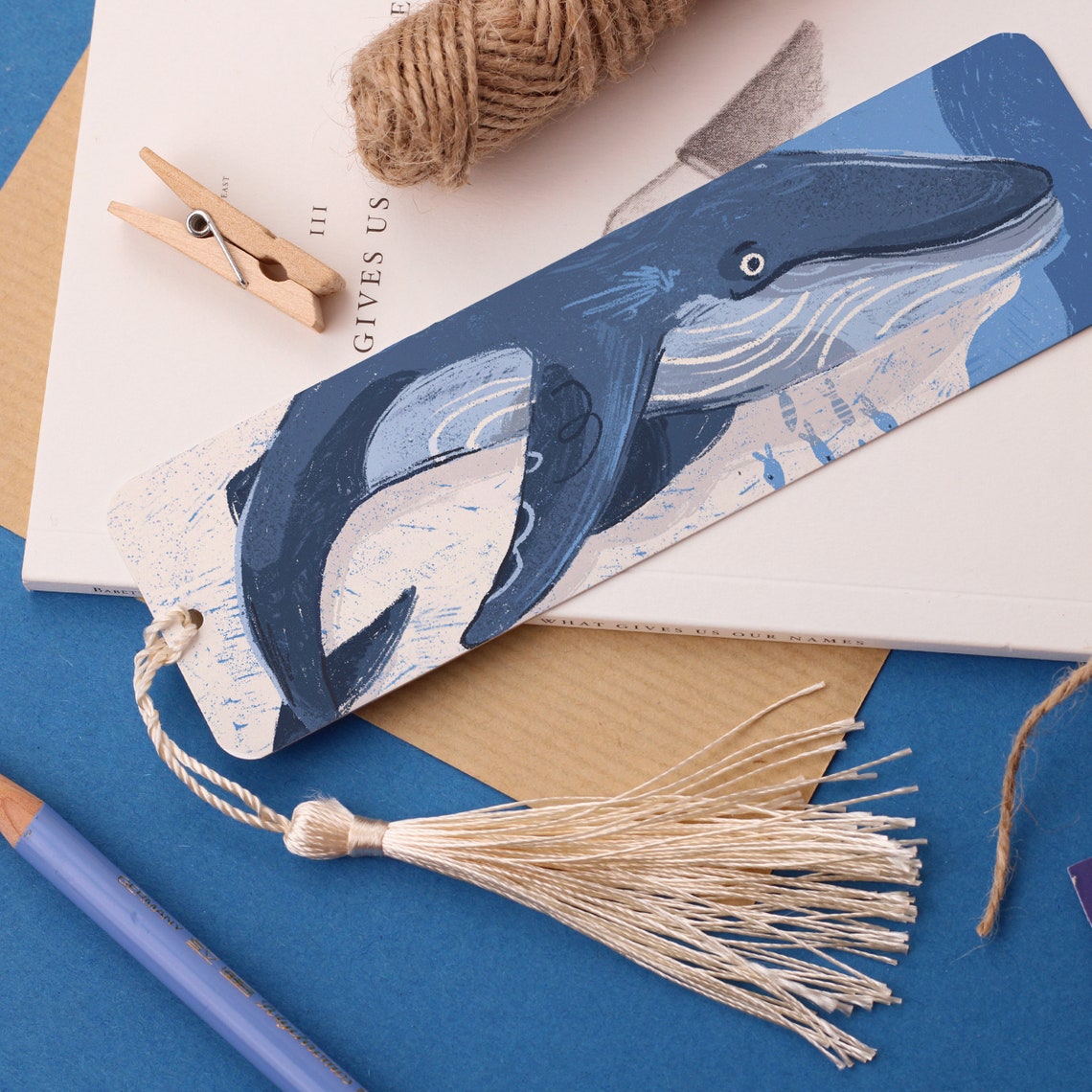 Blue Whale Illustrated Metal Bookmark - Aluminium Bookmark - Book ...