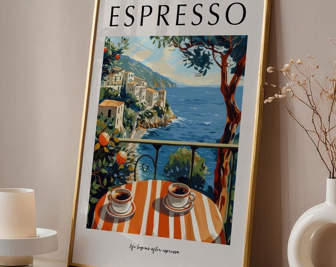 Coffee Poster, Italian Espresso Print, Kitchen Decor, Retro Coffee Art ...