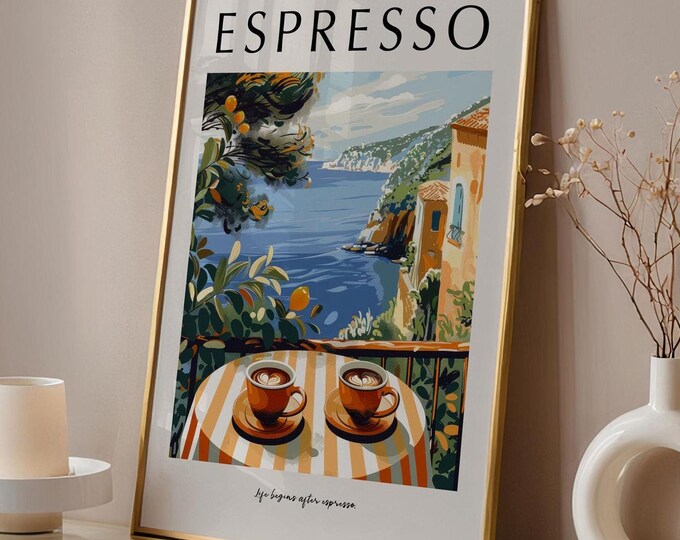 Coffee Poster, Italian Espresso Print, Kitchen Decor, Retro Coffee Art ...