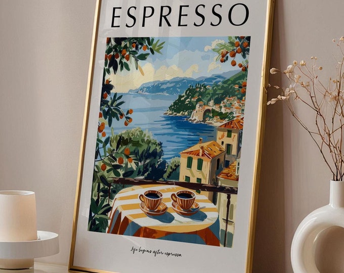Coffee Poster, Italian Espresso Print, Kitchen Decor, Retro Coffee Art ...