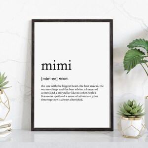 Mimi Definition Print Mimi Print Mimi Gift Gifts for Mimi Mimi Wall Art ...