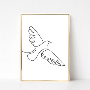 Dove Print Simple Home Decor One Line Drawing Print Sketch Art ...