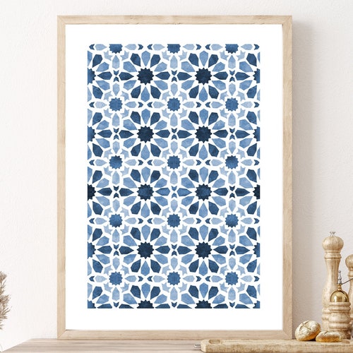 Set of 2 Spanish Tiles Pattern Tile Wall Art Watercolor - Etsy