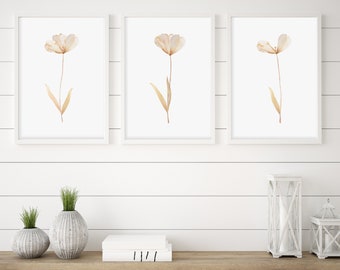 Set of 3 Flower Prints Simple Prints Black and White - Etsy