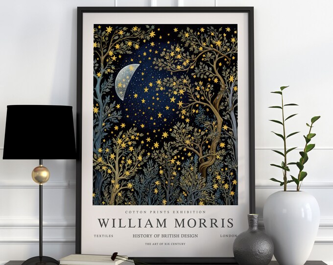 William Morris Moon & Stars Print, William Morris Exhibition Print ...