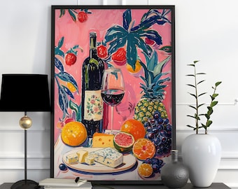 Dinner Table Food Print, Retro Food Art, Vintage Kitchen Poster ...