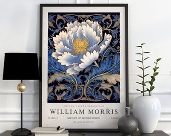 William Morris Prints, Blue William Morris Exhibition Print, Navy William Morris Poster, Vintage ...
