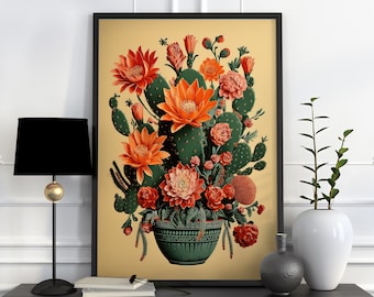 Vintage Mexican Cactus Poster, Colourful Mexican Art Print, Traditional ...
