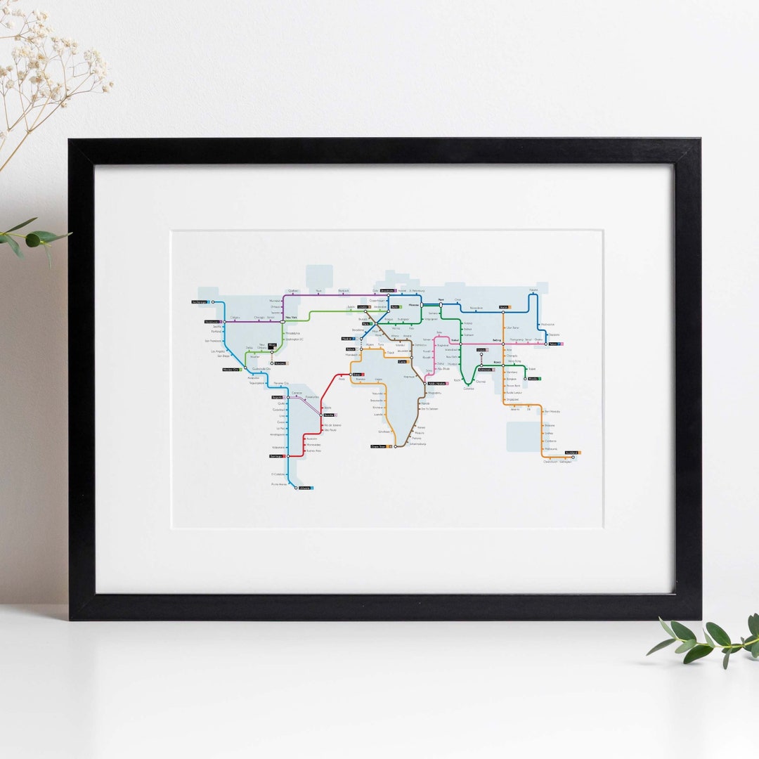 World Map as a Tube Metro Subway System Art Print - Etsy