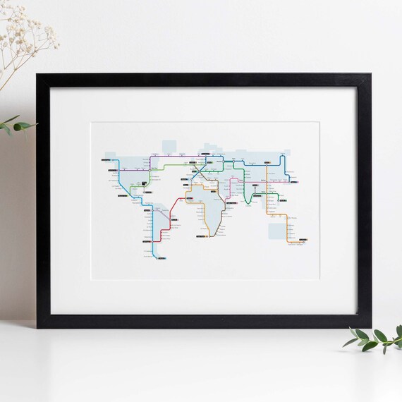 World Map as a Tube Metro Subway System Art Print - Etsy