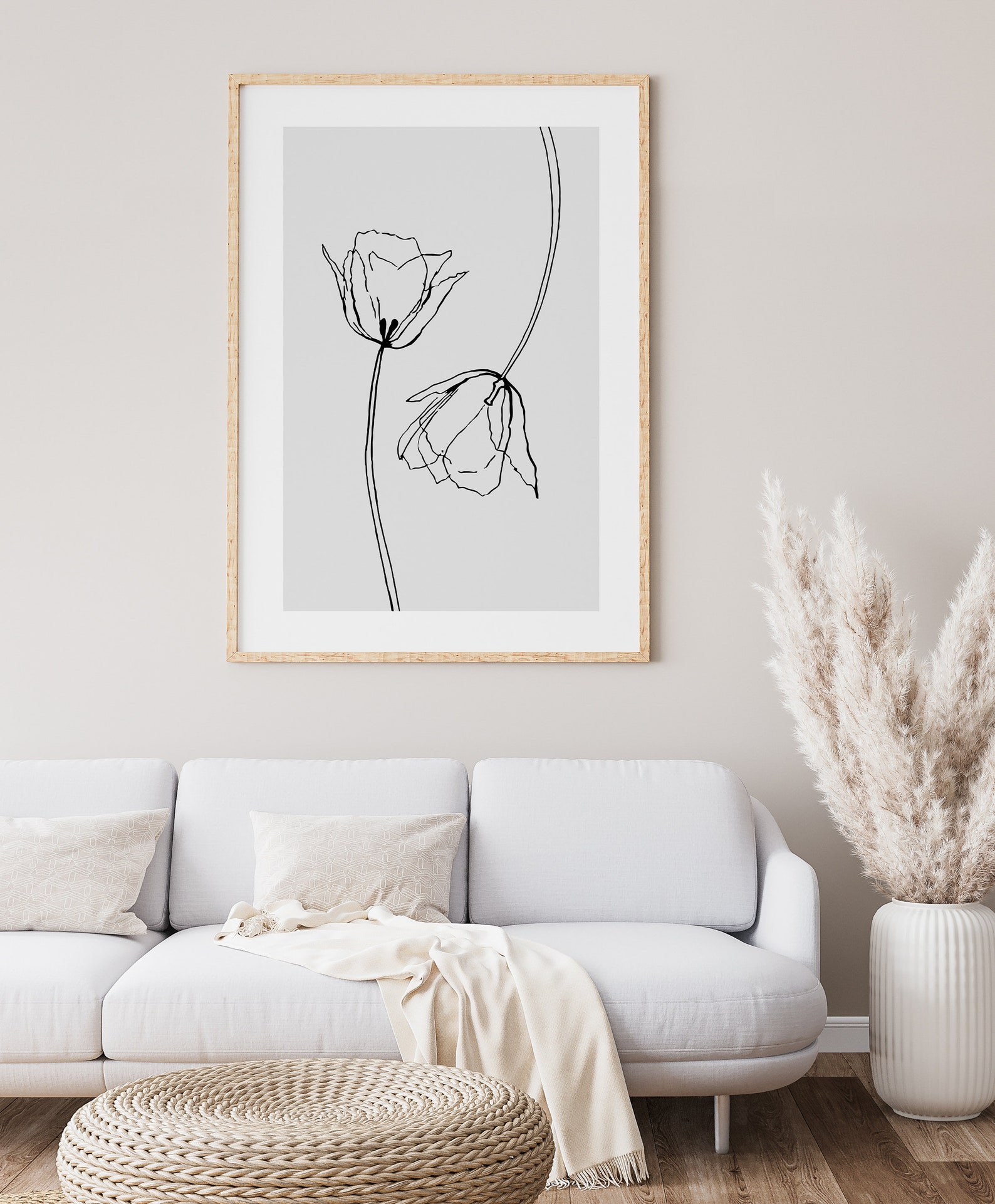 Grey Flower Line Drawing Abstract Line Art Grey Decor - Etsy